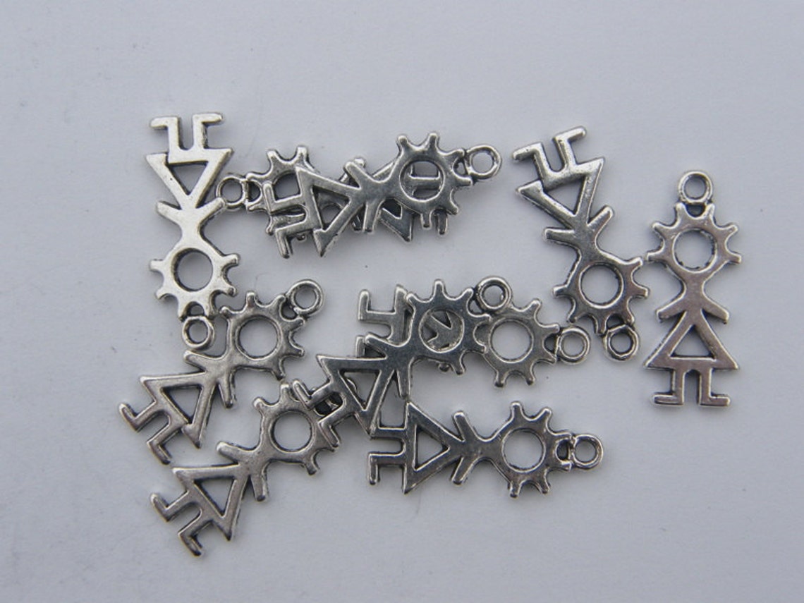 10 Stick Figure Girl Charms Antique Silver Tone P90 - Etsy