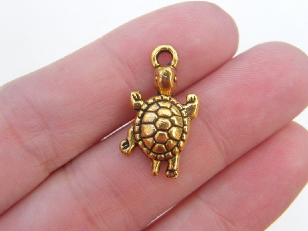 8 Tortoise Charms Antique Gold Tone FF703 - Etsy