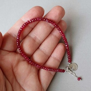 Gold Ruby Bracelet, Precious Red Gemstone, July Birthstone, Initial ...