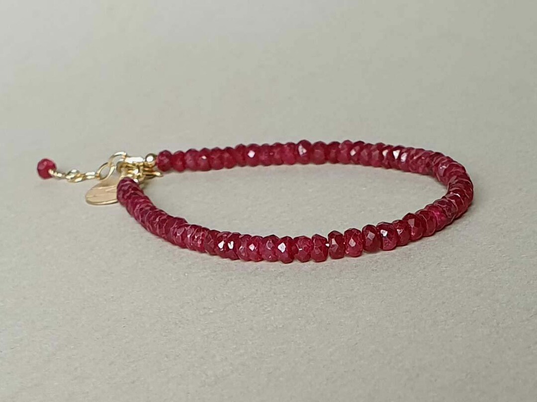 Gold Ruby Bracelet, Precious Red Gemstone, July Birthstone, Initial ...