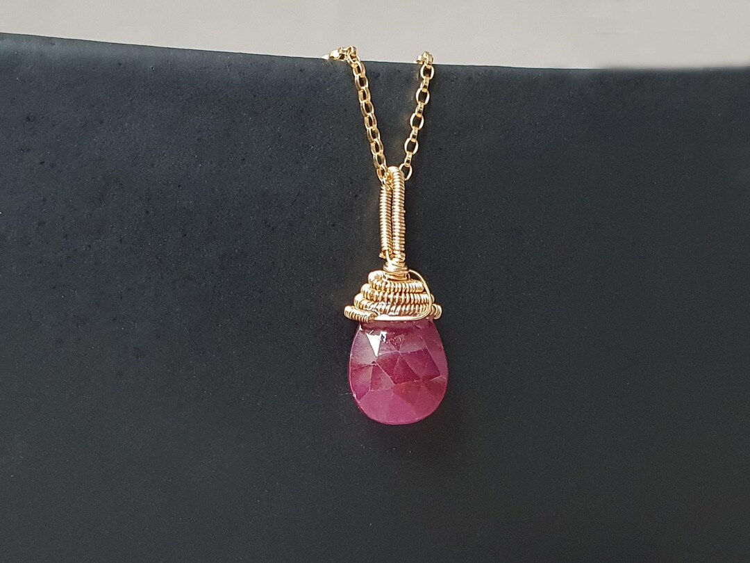 Ruby Briolette Pendant: Gold Filled Wire Wrapped July Birthstone - Etsy