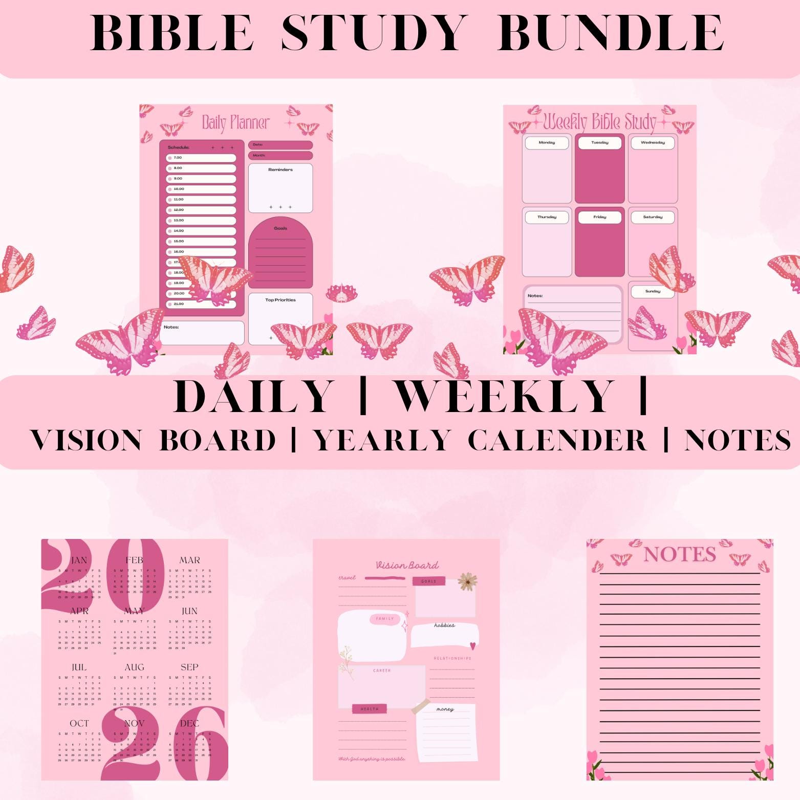 Pink Bible Study Bundle, Printable Bible Scriptures, Bible Study ...