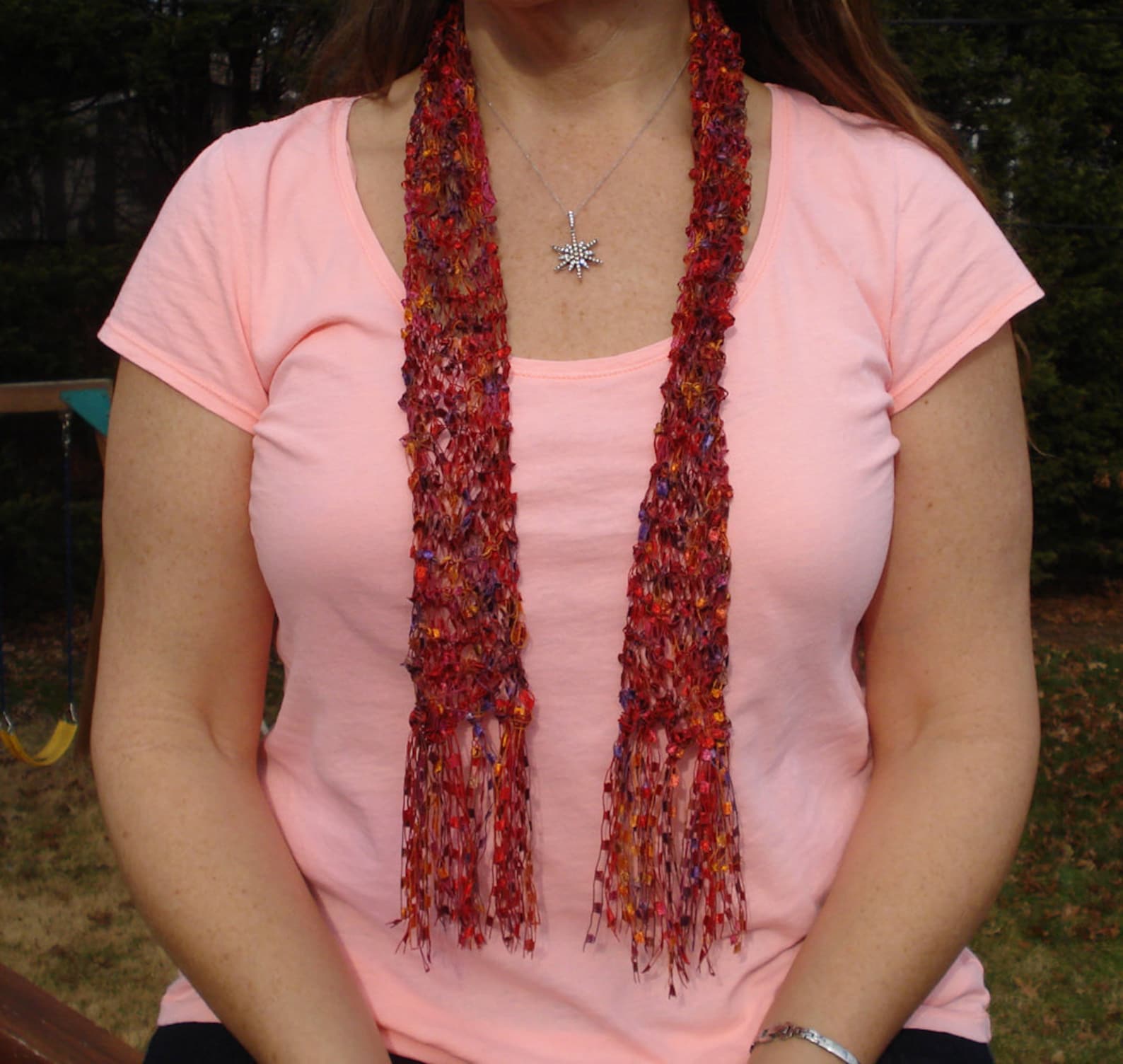 Pattern for Knit Necklace Scarf of Ladder Ribbon Yarn With Variations ...