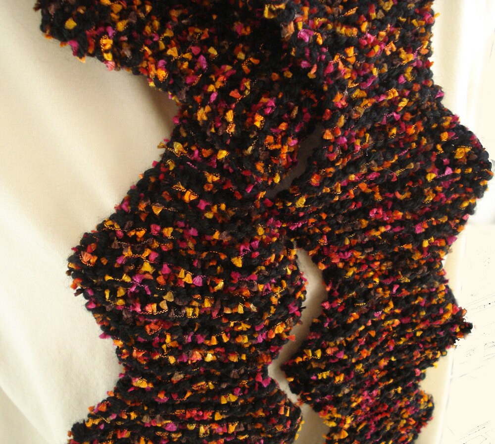 Geometric Hand Knit Scarf Unusual Shape Black With Bright - Etsy