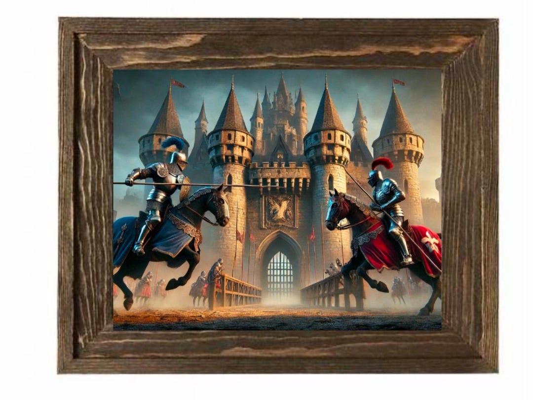 Digital Print Knights Jousting at the Castle Gate Medieval Art Print ...