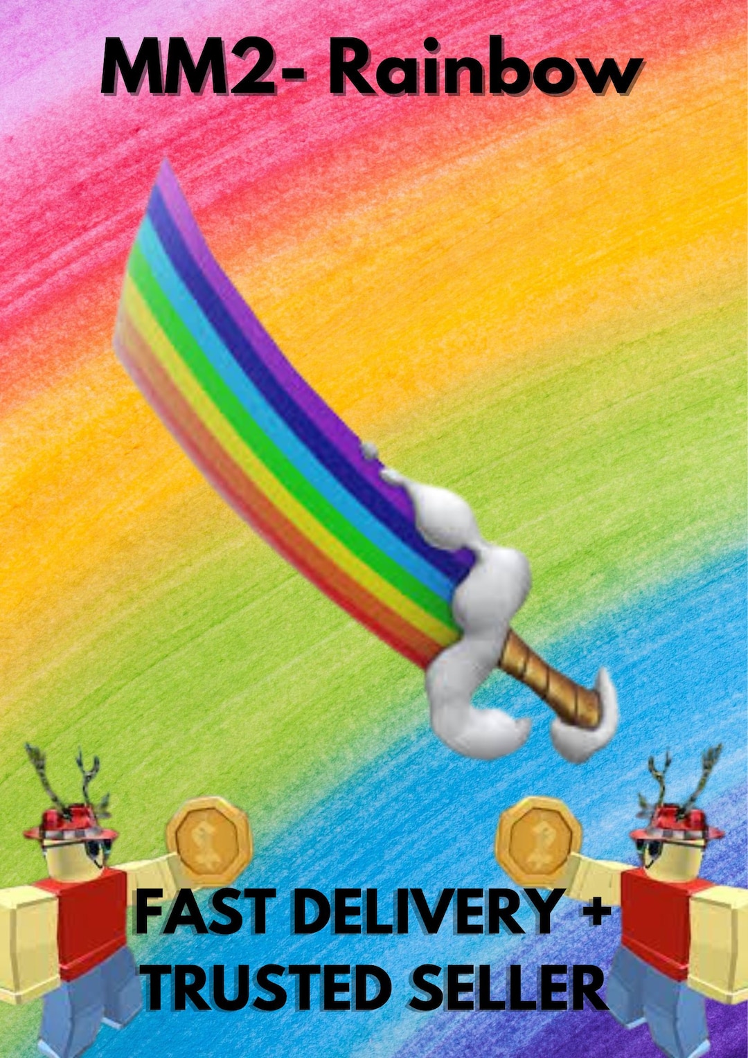 Rainbow MM2 Roblox Knife - Etsy