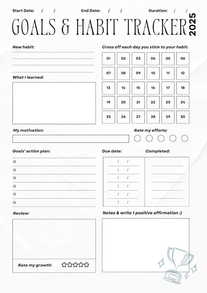 Goals and Habit Tracker 2025, Printable, Instant Download, Minimal ...