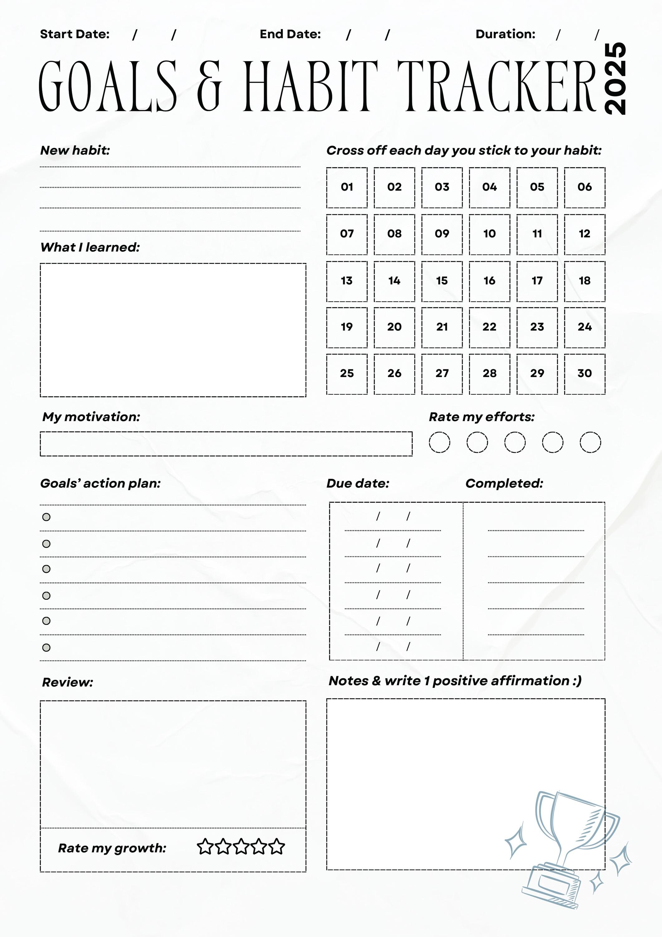 Goals and Habit Tracker 2025, Printable, Instant Download, Minimal ...