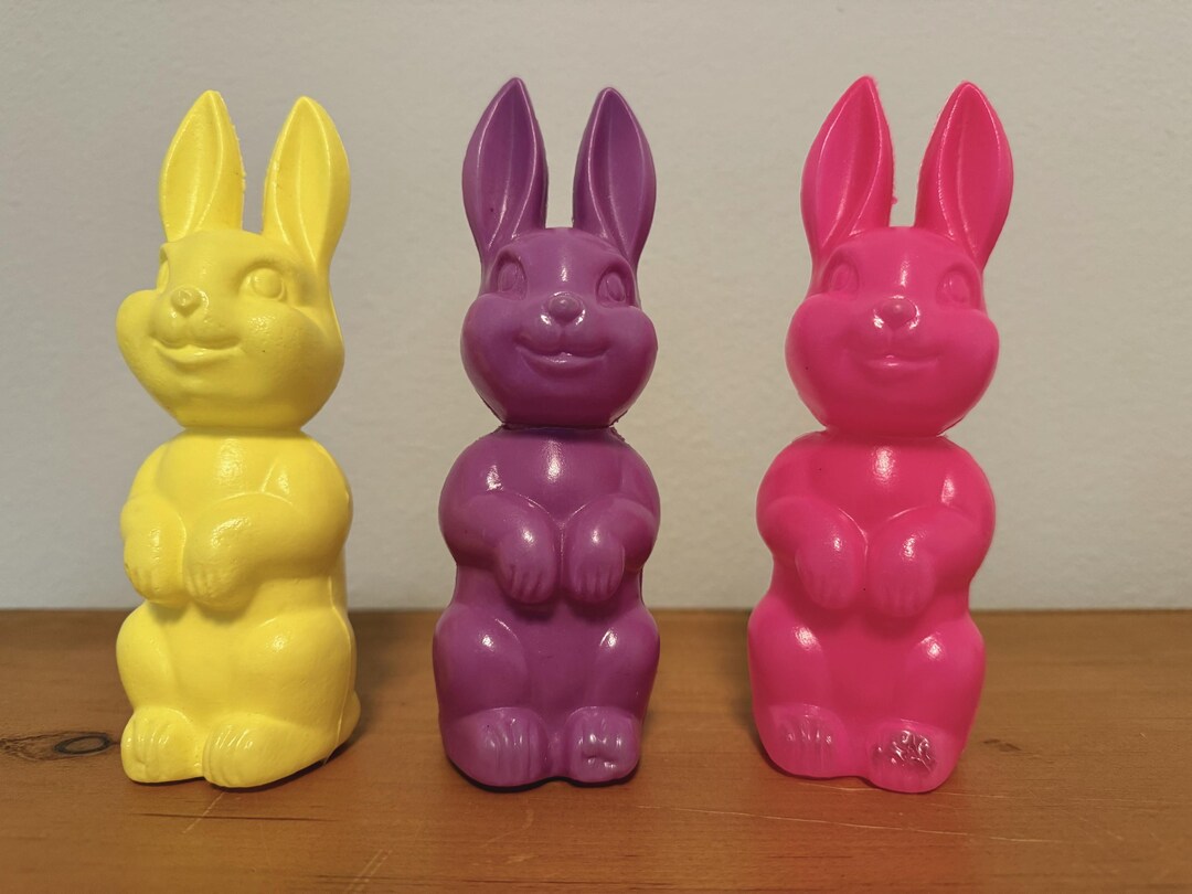 Vintage Easter Bunny Blow Mold Plastic Candy Containers Pink Purple ...