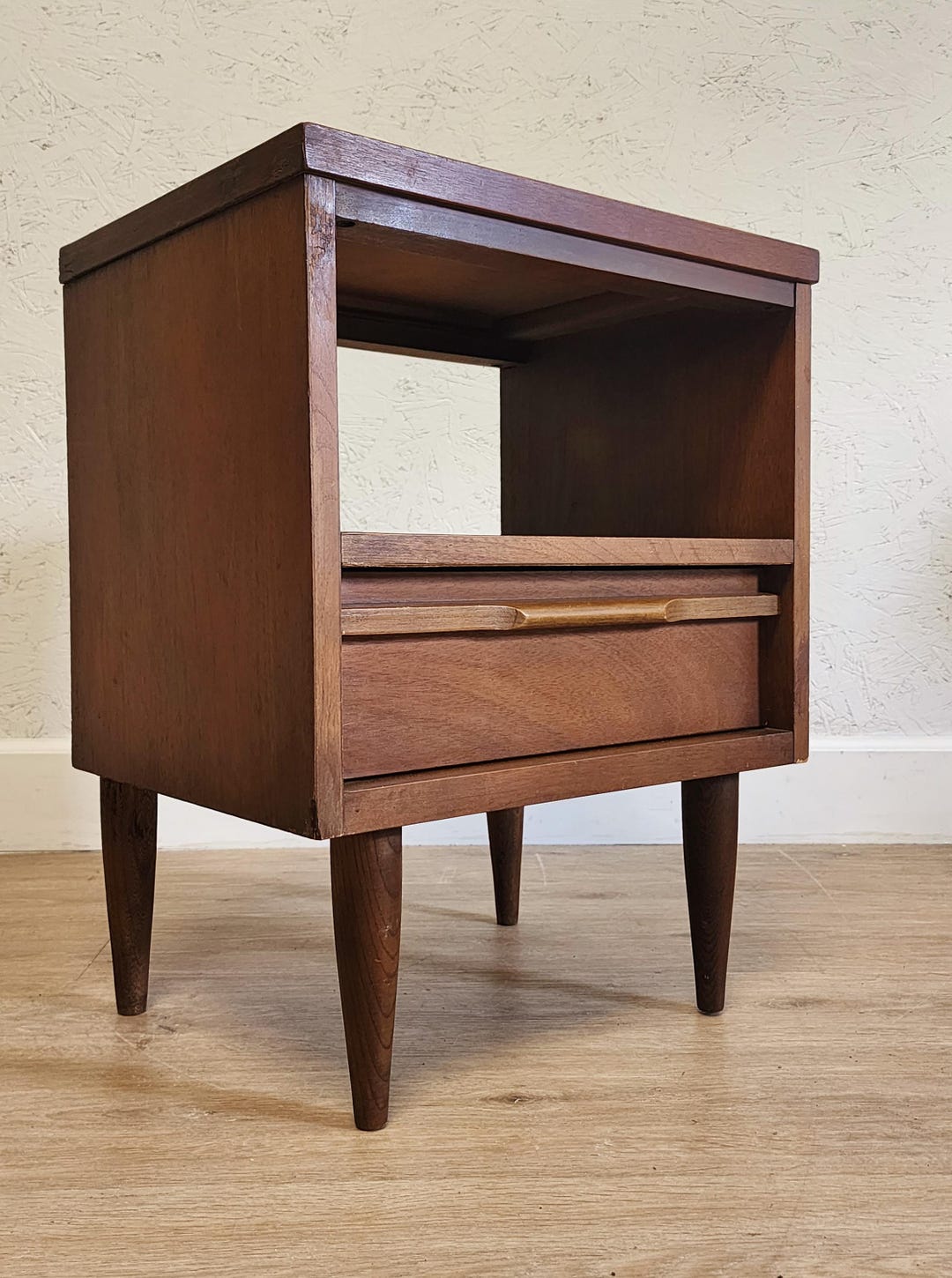 MCM Bassett Petite Nightstand-single Drawer Open Storage Vintage Solid ...