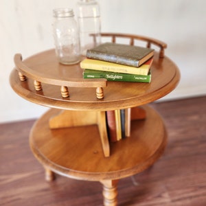 PAIR Colonial Vintage Round End Tables-cottage Wood 2 Tier Galleried ...