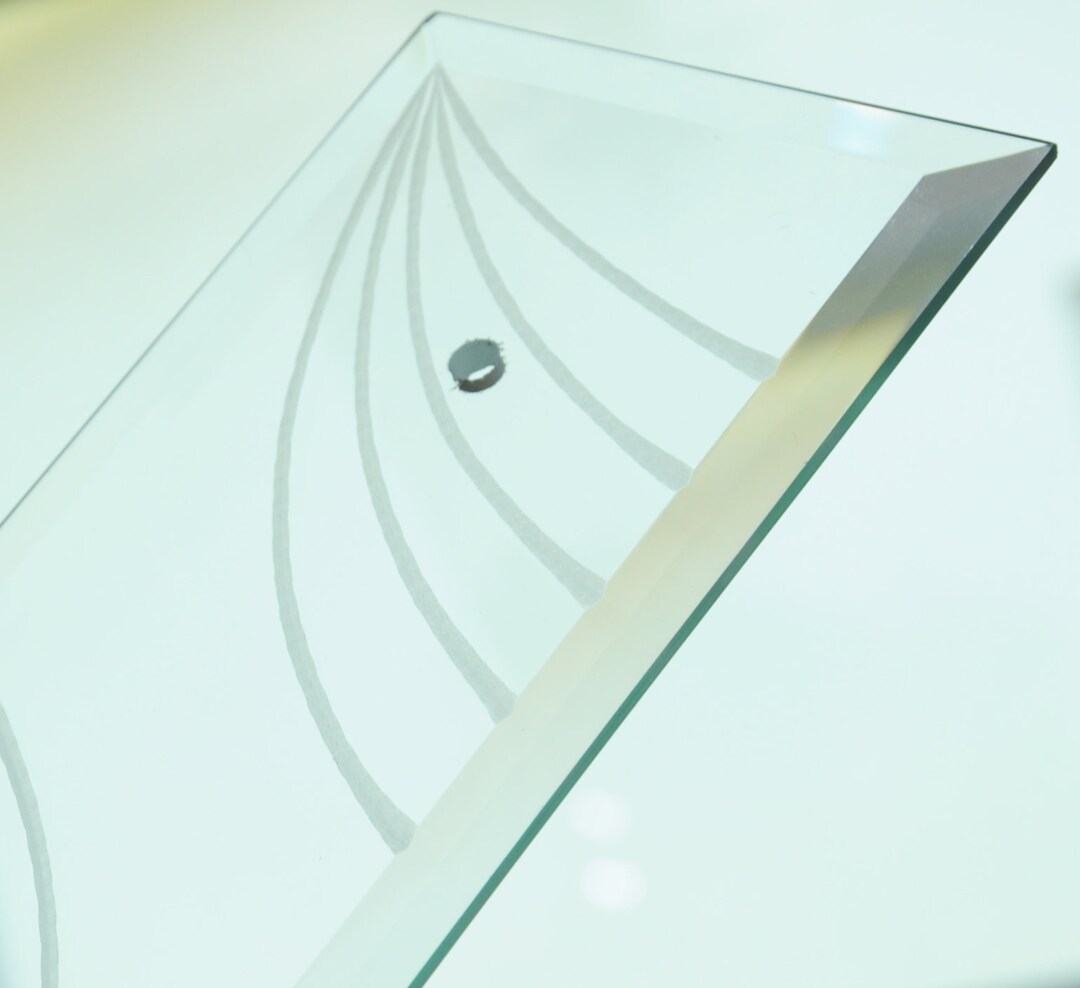Rectangle Beveled Clear Etched Glass Panel Curved Arc Lines Pattern ...