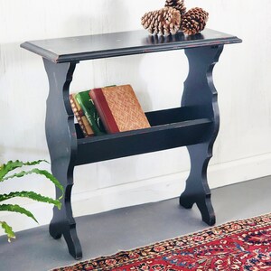 Rustic Black Chippy Wood Bookshelf Side Table-shabby Distressed Painted ...