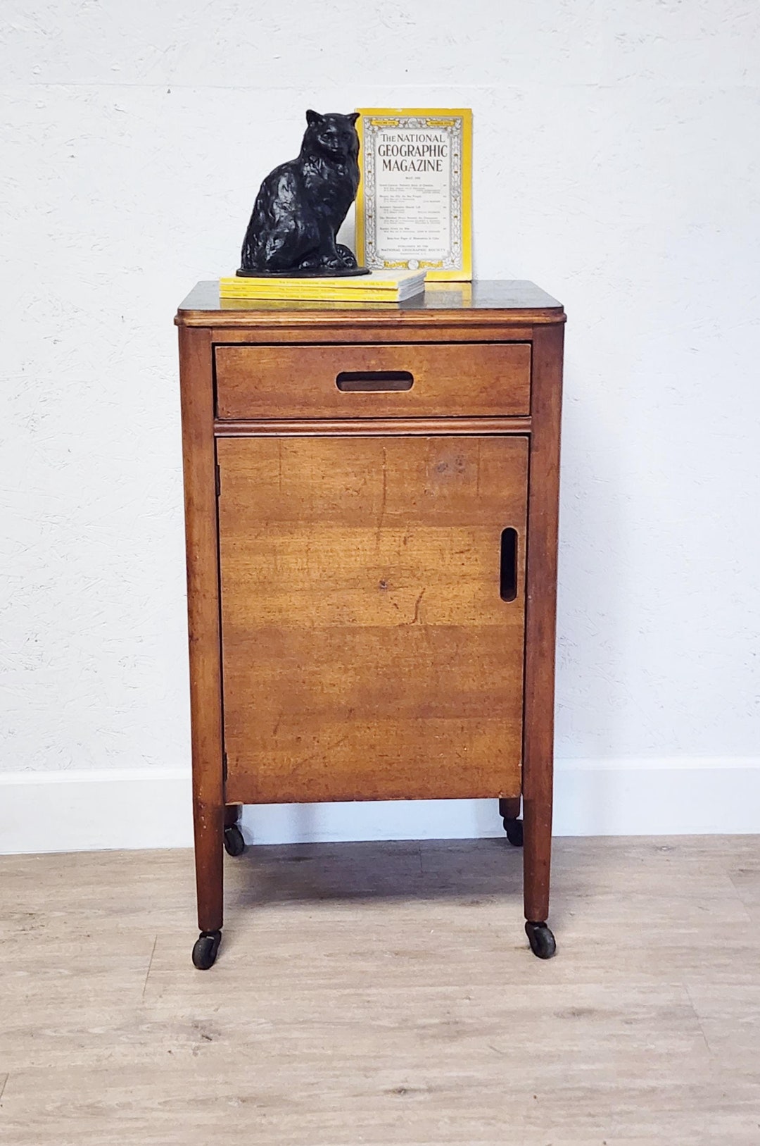 Hill-rom Wood Medical Cabinet-rolling Antique Industrial Utility Table ...