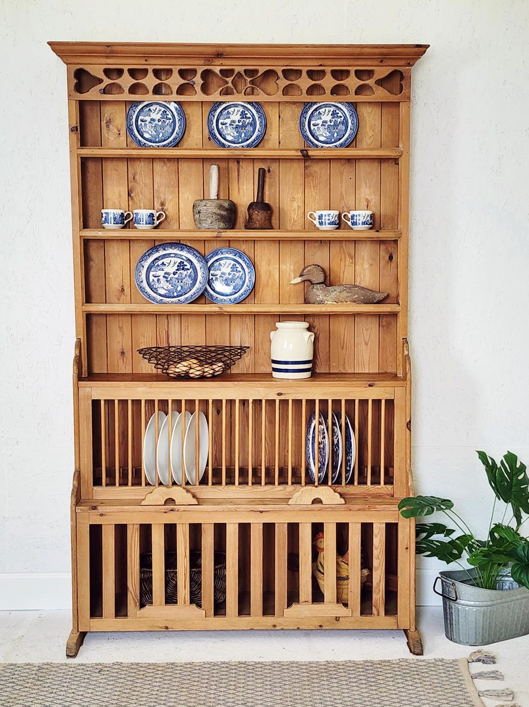 Vintage Pine Chicken Coop Kitchen Hutch-sleigh Foot Irish Coop Dresser ...