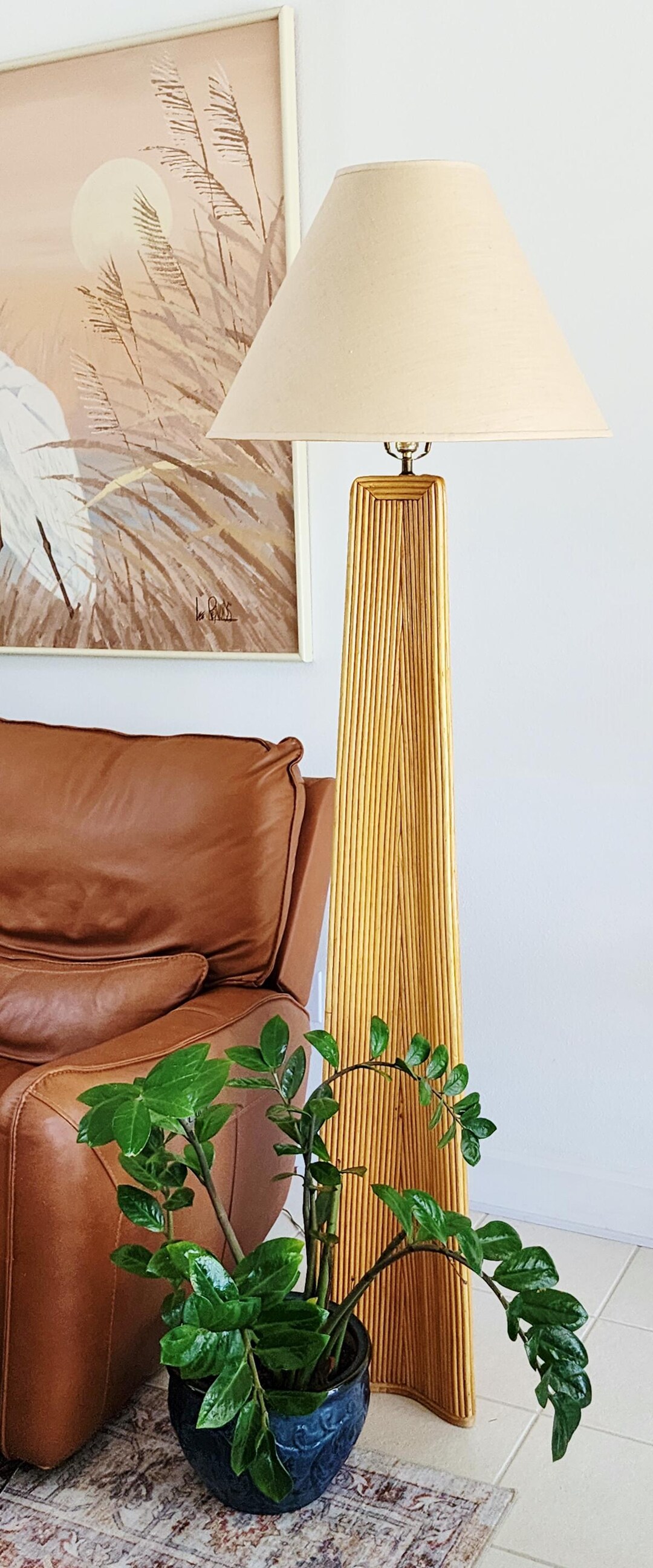 Coastal Tall Palm Beach Vintage Pencil Reed Sculptural Floor Lamp ...