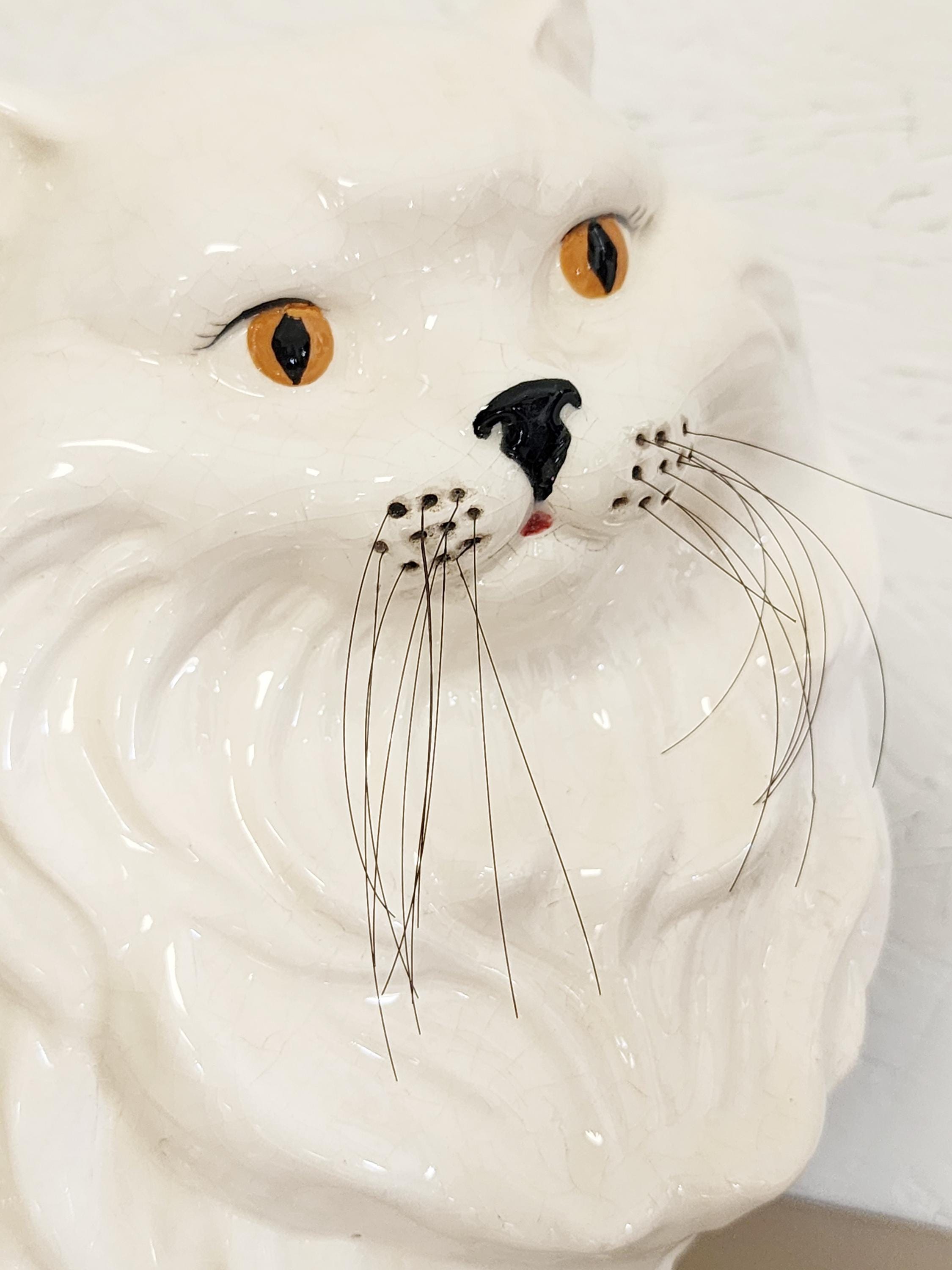 LARGE Tall MCM Ceramic Cat, Life Size Angora Persian Cat Statue, Real ...