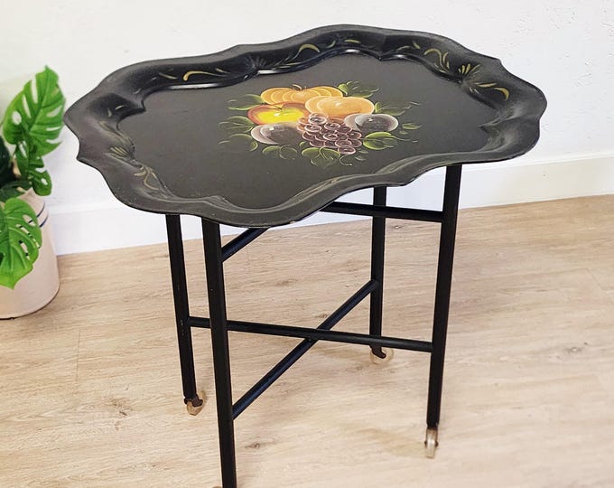 Reserved for Yolanda Vintage LARGE Tole Floral Trays With Rolling Stand ...