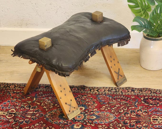 Reserved 4425 Vintage Camel Saddle Foot Stool Ottoman Egyptian Boho