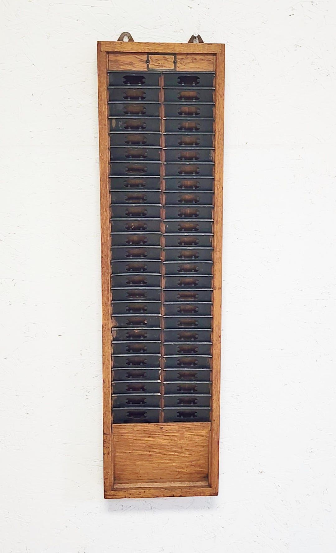 Antique Time Card Rack-oak & Steel Industrial Wall Mount In/out Early ...