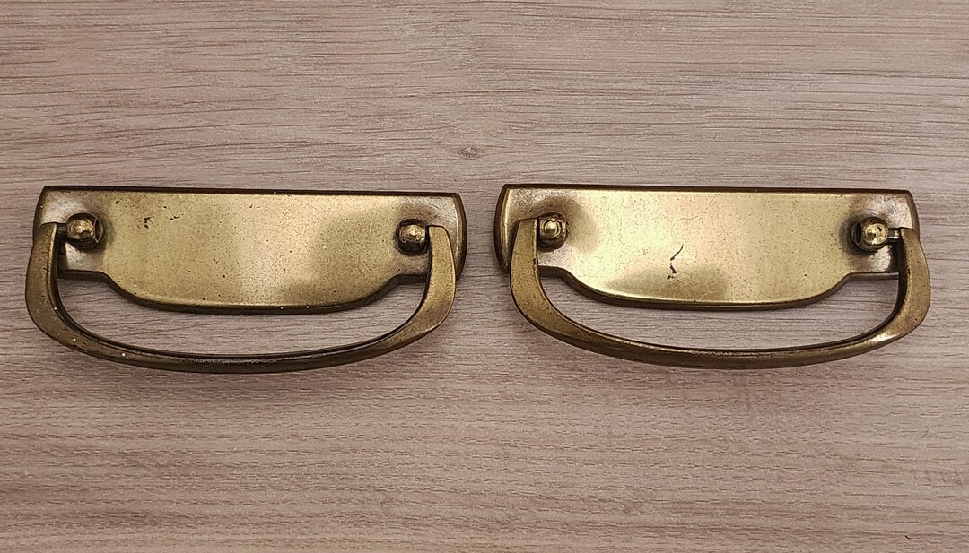 2 MCM Campaign Style Drawer Pulls- Brass Sculptural Handles 4.75 Inch ...