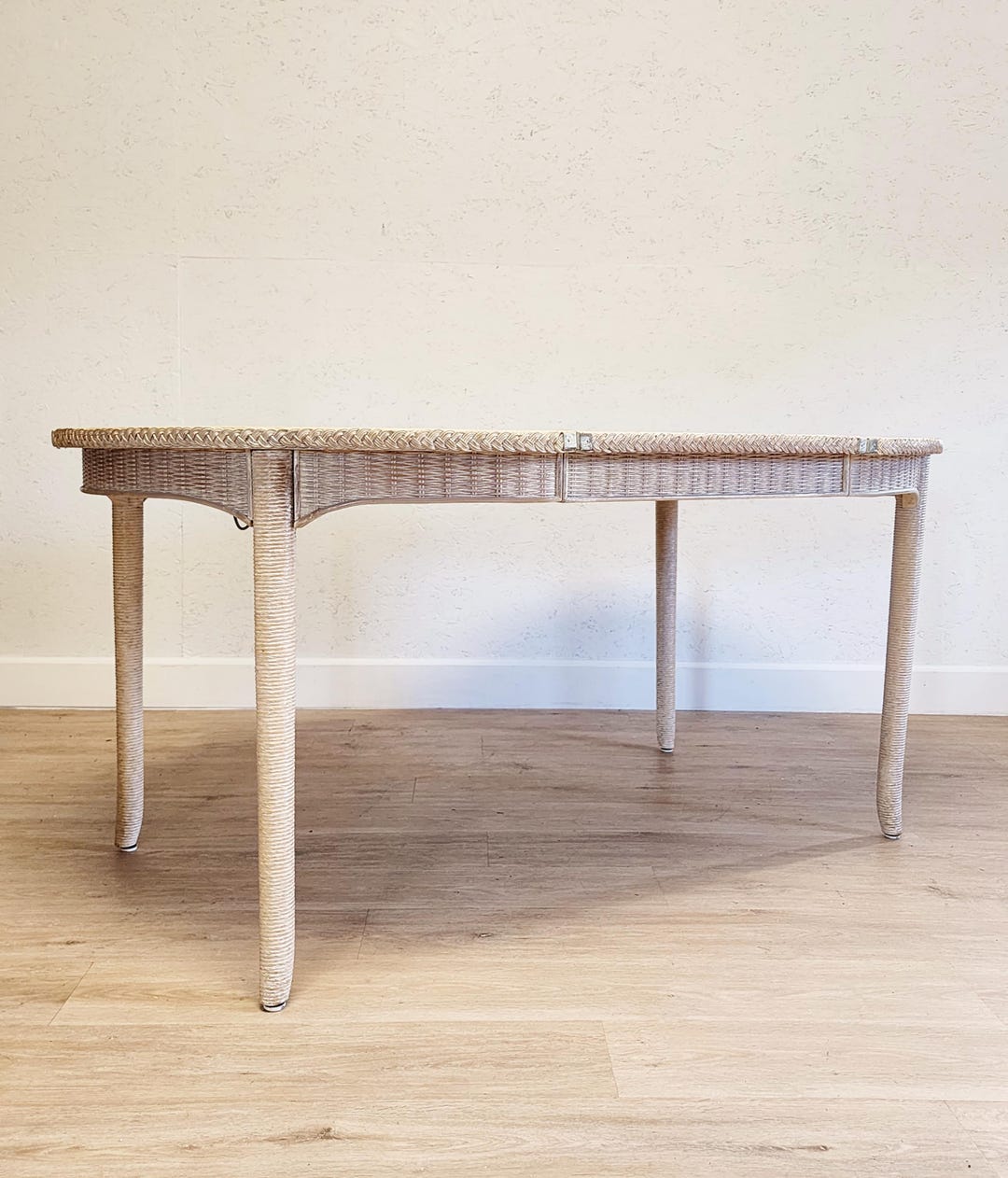 Vintage Oval Washed Wicker & Glass Dining Table, Henry Link Coastal ...