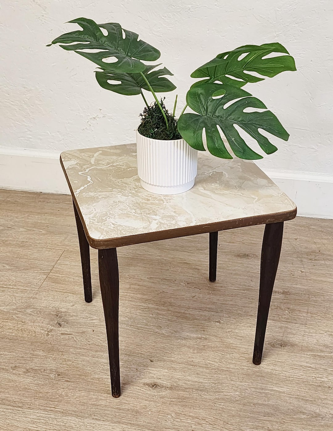 MCM Taper Leg Small Table-atomic Plant Stand-faux Marble Retro Low Side ...
