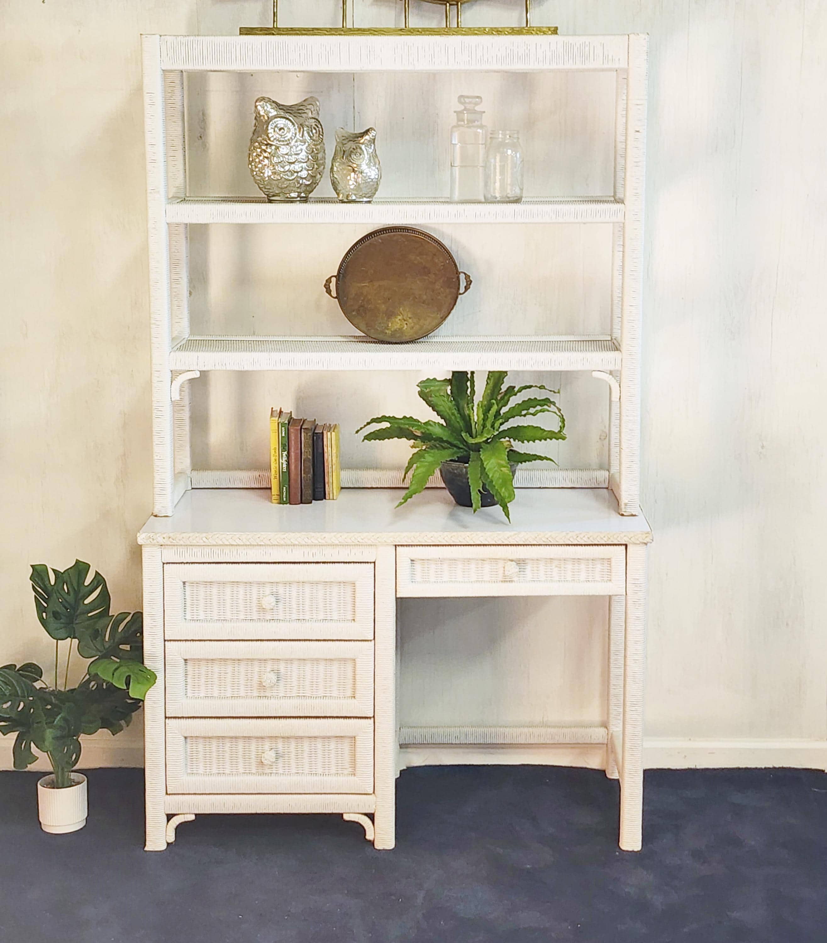 Lexington White Wicker Desk Hutch coastal Wrapped Braided Desk W Shelf Set henry Link White Desk Etsy