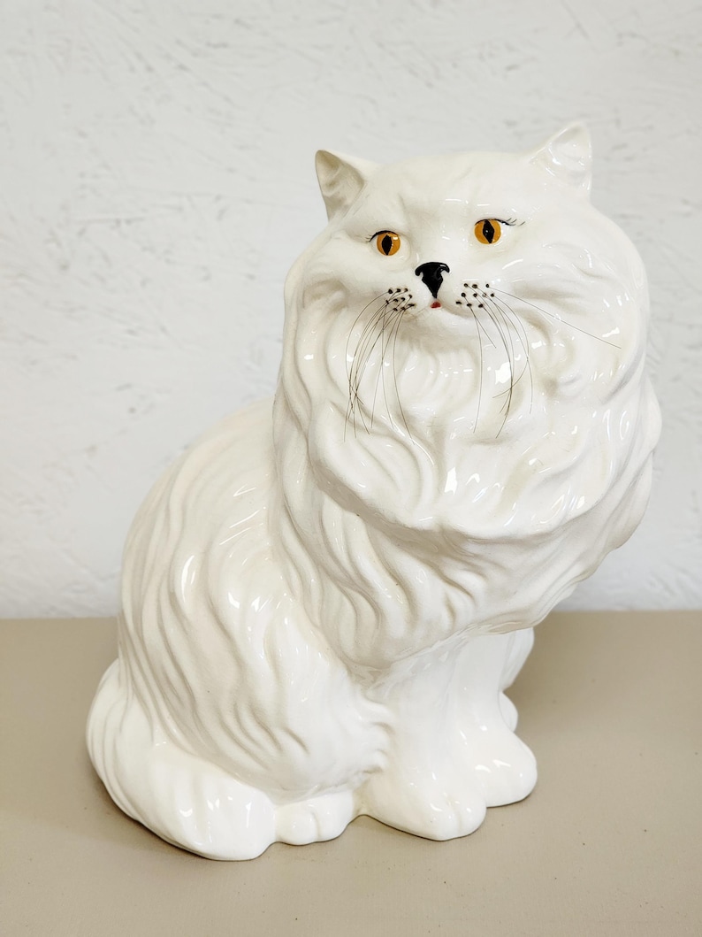 LARGE Tall MCM Ceramic Cat, Life Size Angora Persian Cat Statue, Real ...