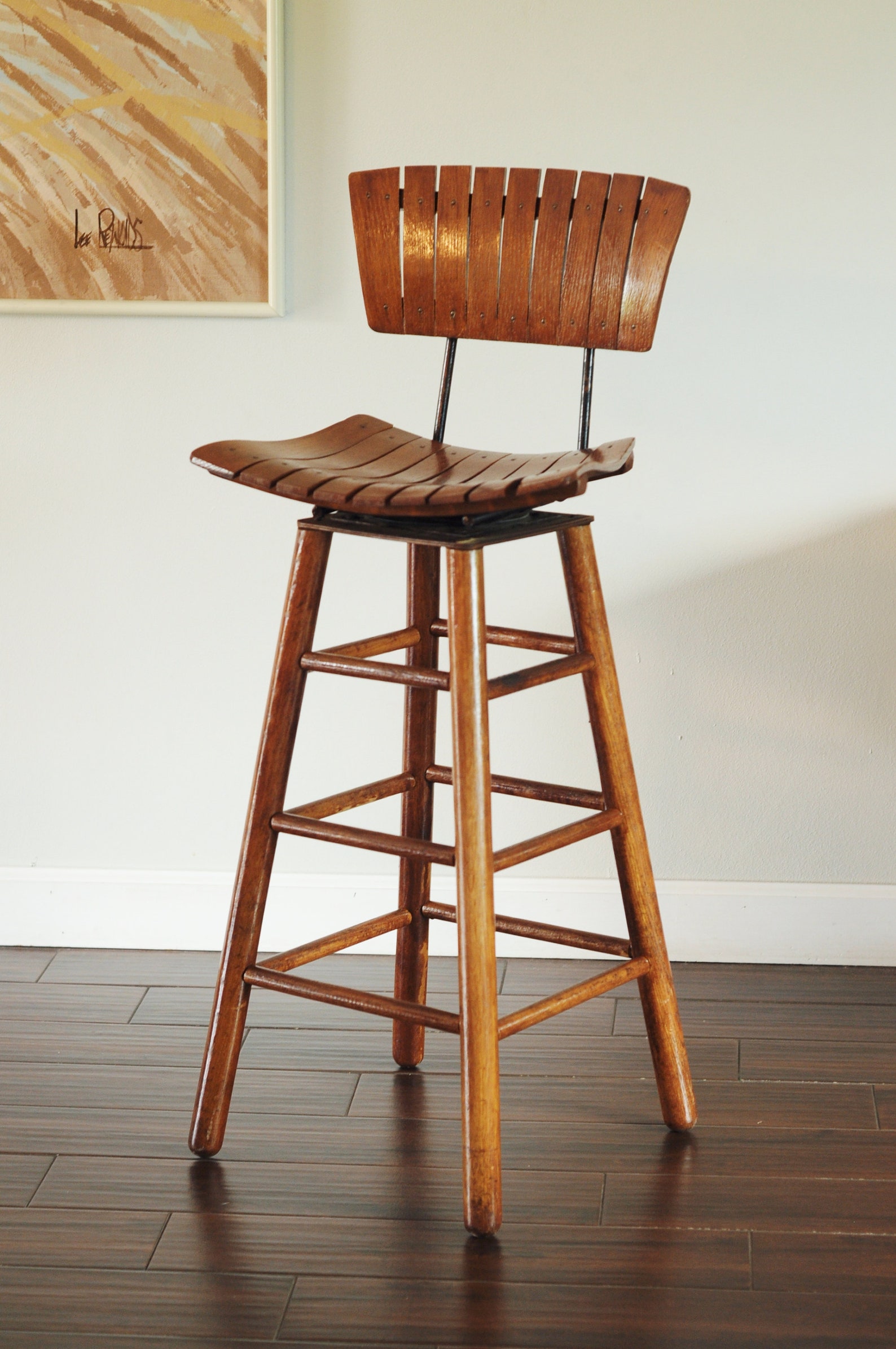 MCM Swivel Wood Slat BAR STOOL One Vintage Umanoff Style Wood - Etsy