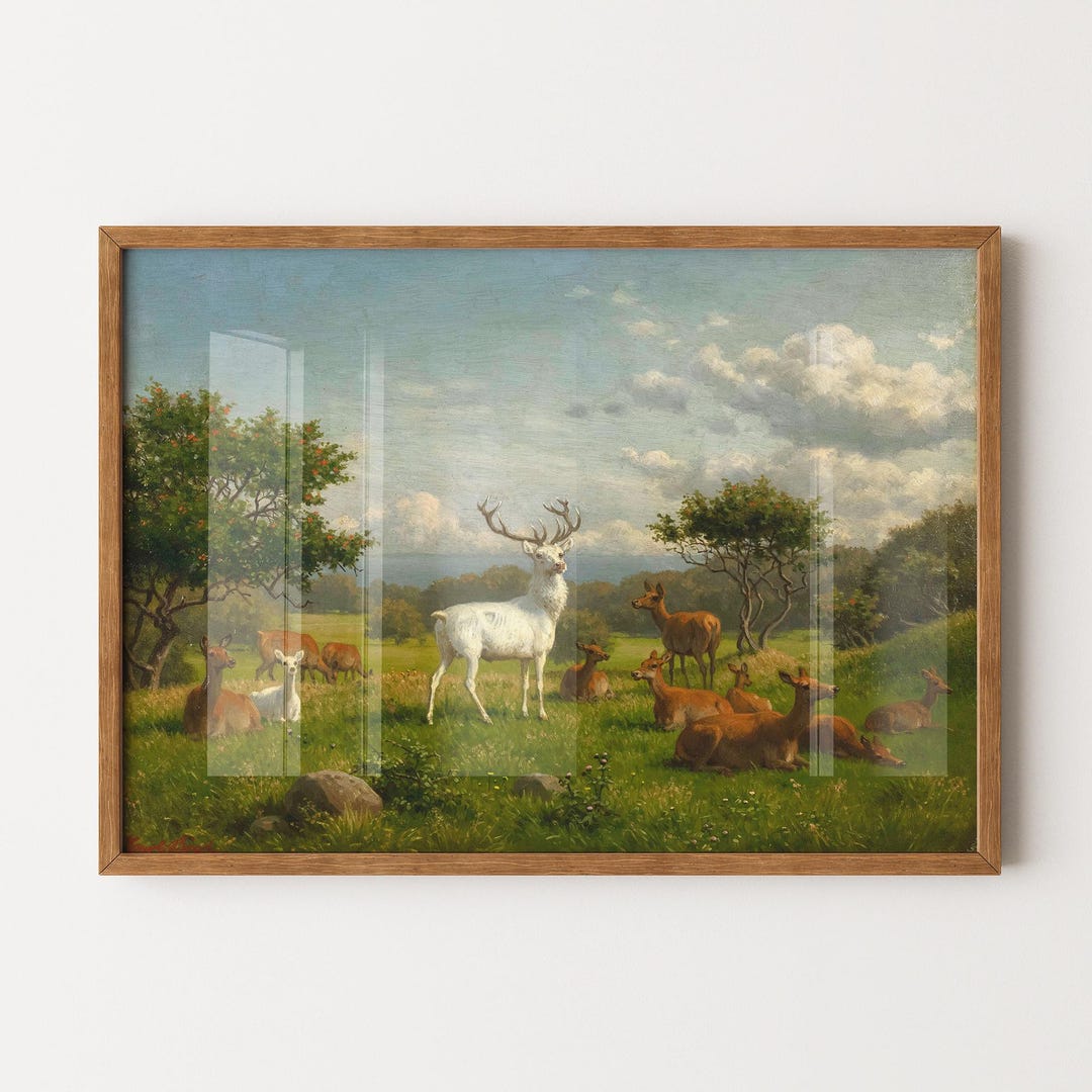 A White Stag With Its Pack Art Print Carl Bøgh - Etsy