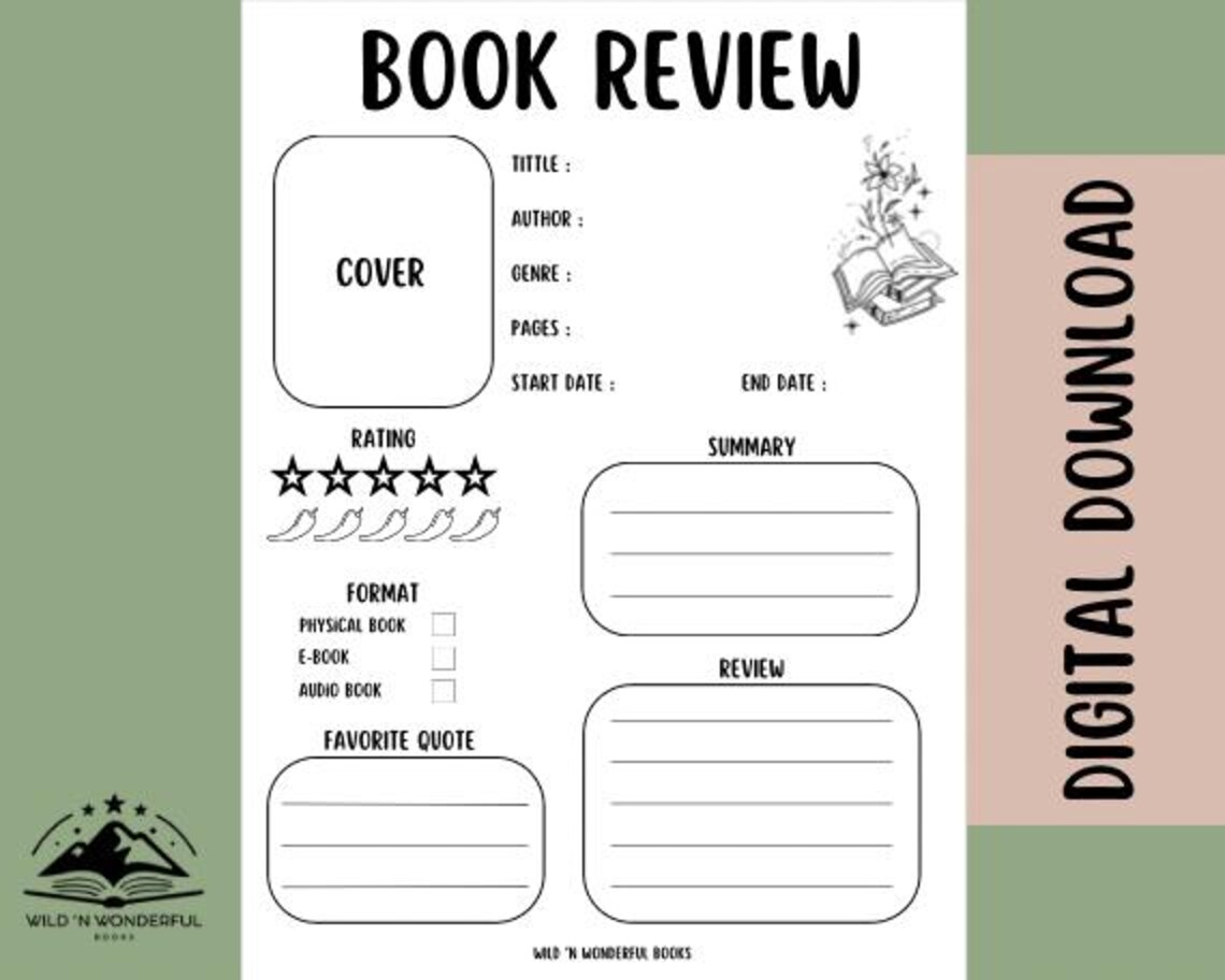 Book Review Journal: Reading Tracker Printable (digital Download) - Etsy