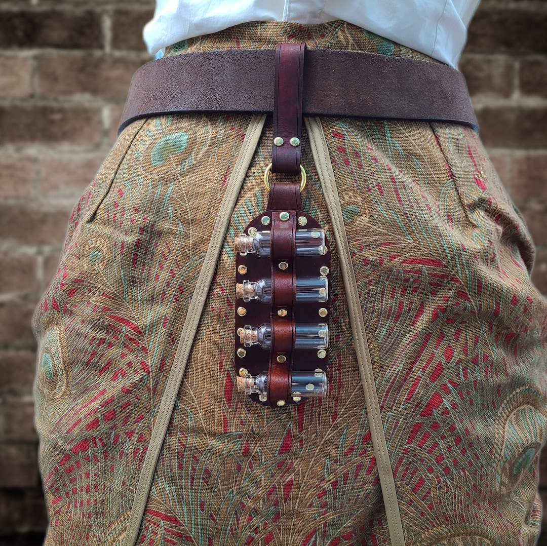 Real Leather Belt Hanger With Bottles, Ideal for Steampunk, Ren Faire ...