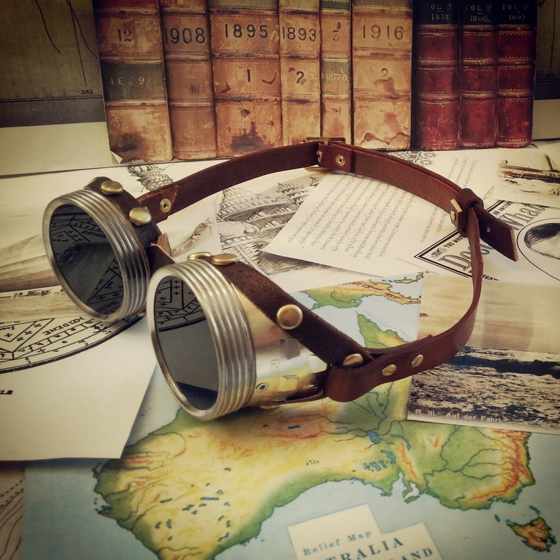 Steampunk Goggles Silver & Brown Leather the Pilot - Etsy