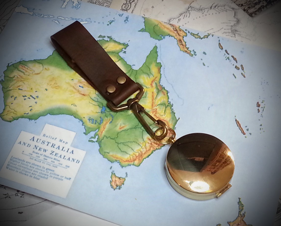 Brass Compass on Belt Clip With Real Leather Belt Hanger - Etsy