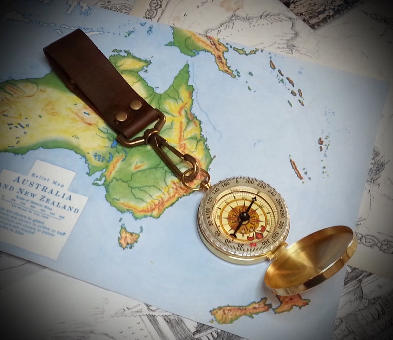 Brass Compass on Belt Clip With Real Leather Belt Hanger - Etsy