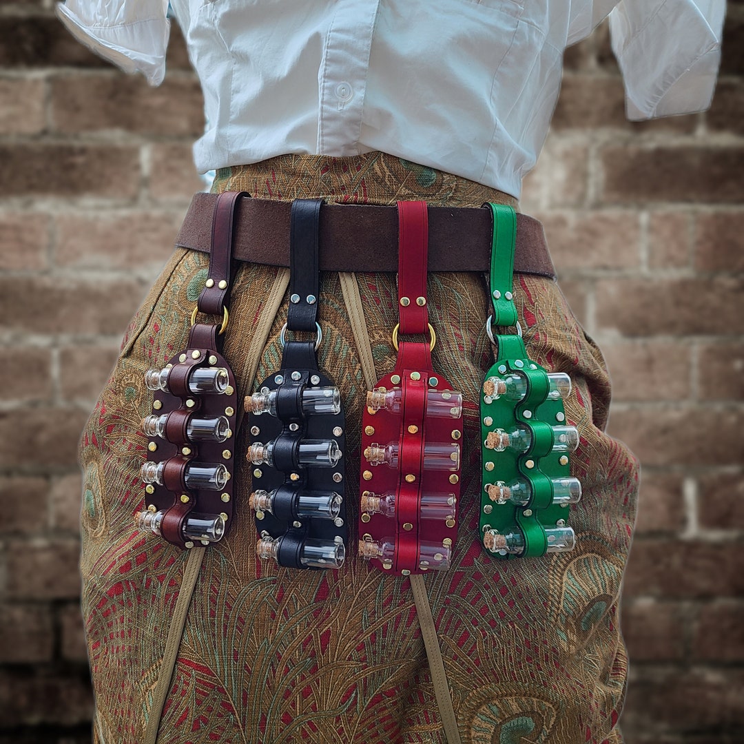 Real Leather Belt Hanger With Bottles, Great for Steampunk, Ren Faire ...