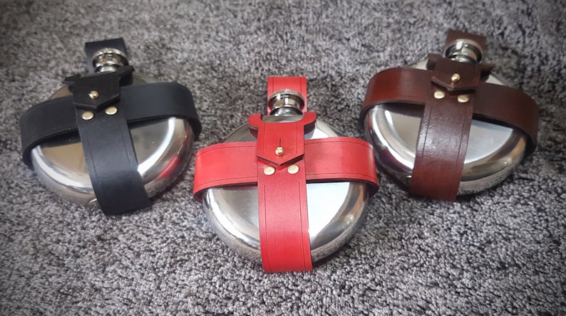 Hip Flask With Real Leather Holder - Choice of Leather Colors - Etsy