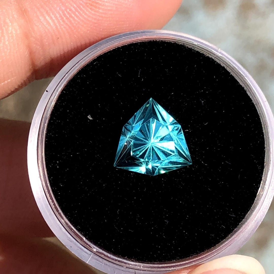 Lab-grown Paraiba Crystal, Faceted Wide Triangle Cut, Deep Blue-green ...