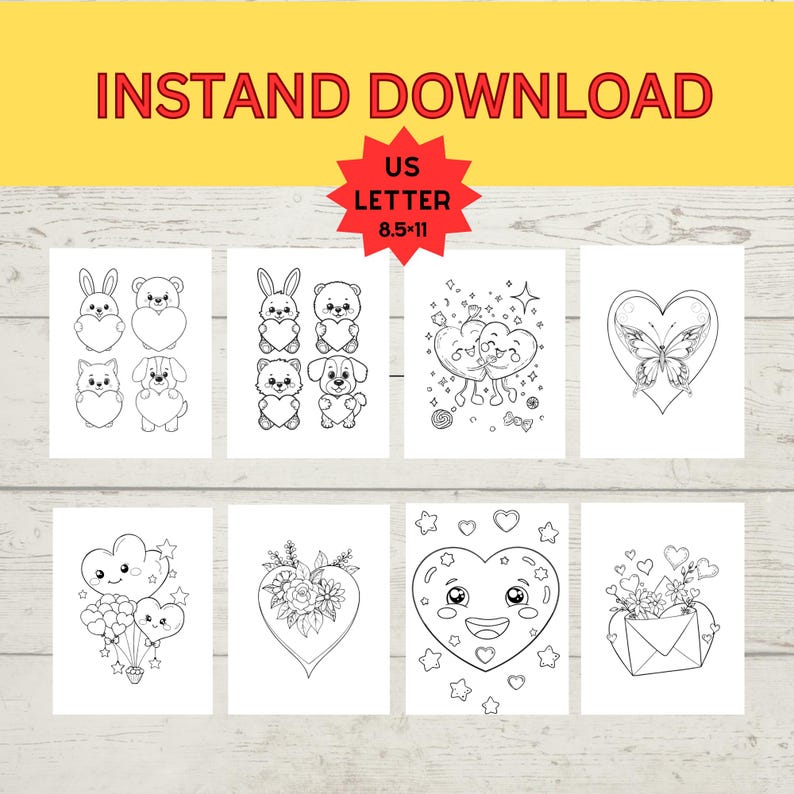 Happy Heart Coloring Pages for Kids, Valentine's Day Printable PDF ...