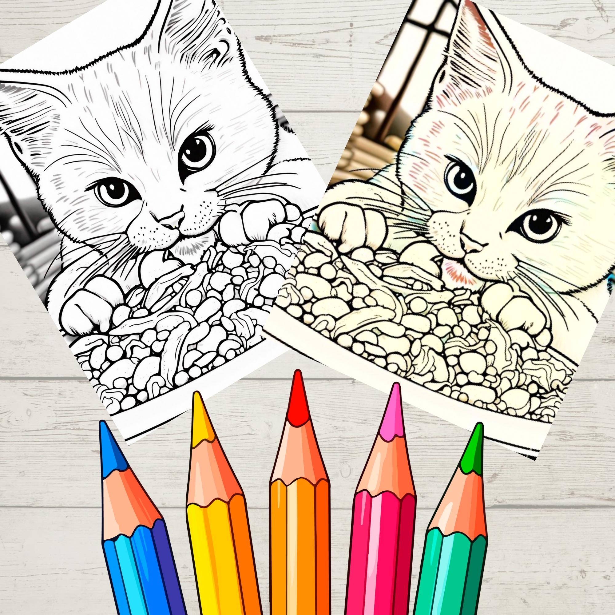 Cat Coloring Pages, Kitten Coloring Worksheets, Printable Coloring Book ...