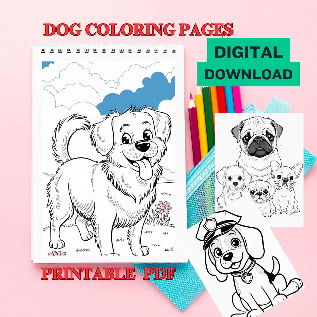 Dog Coloring Pages, Printable Coloring Book Pages for Dog Lovers, Puppy ...