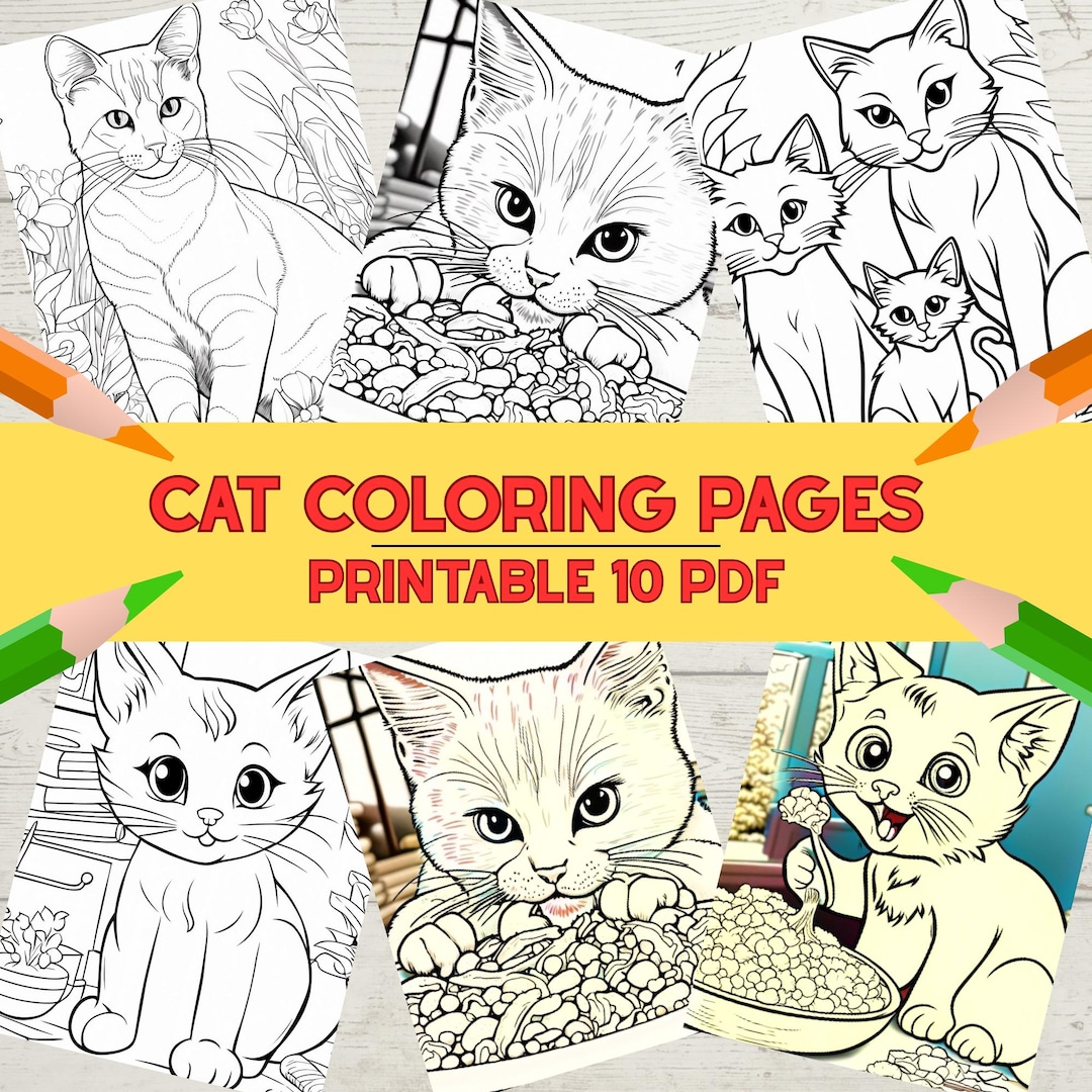Cat Coloring Pages, Kitten Coloring Worksheets, Printable Coloring Book ...