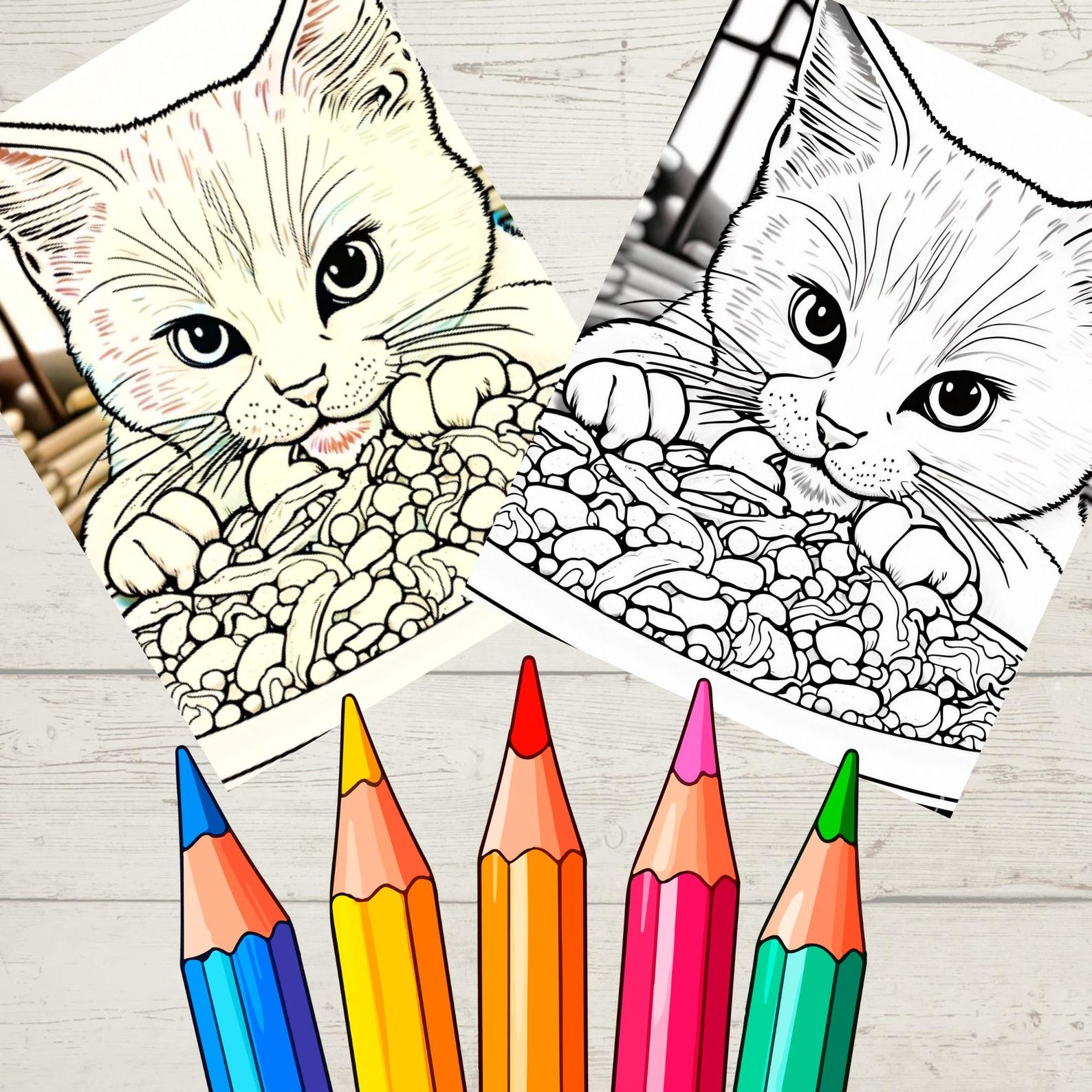Cat Coloring Pages, Kitten Coloring Worksheets, Printable Coloring Book ...
