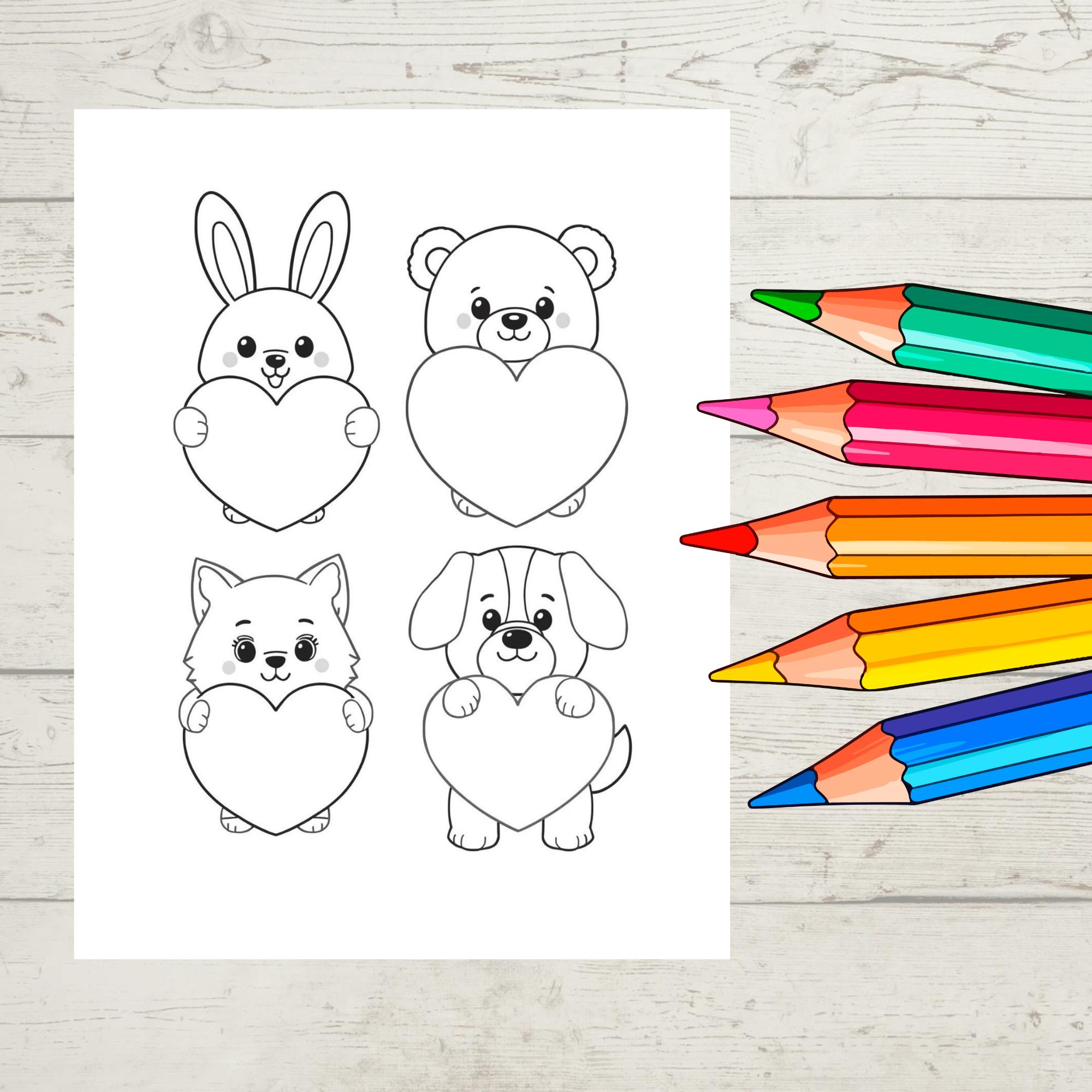 Heart Coloring Pages for Kids, Valentine's Day Printable PDF, Love ...