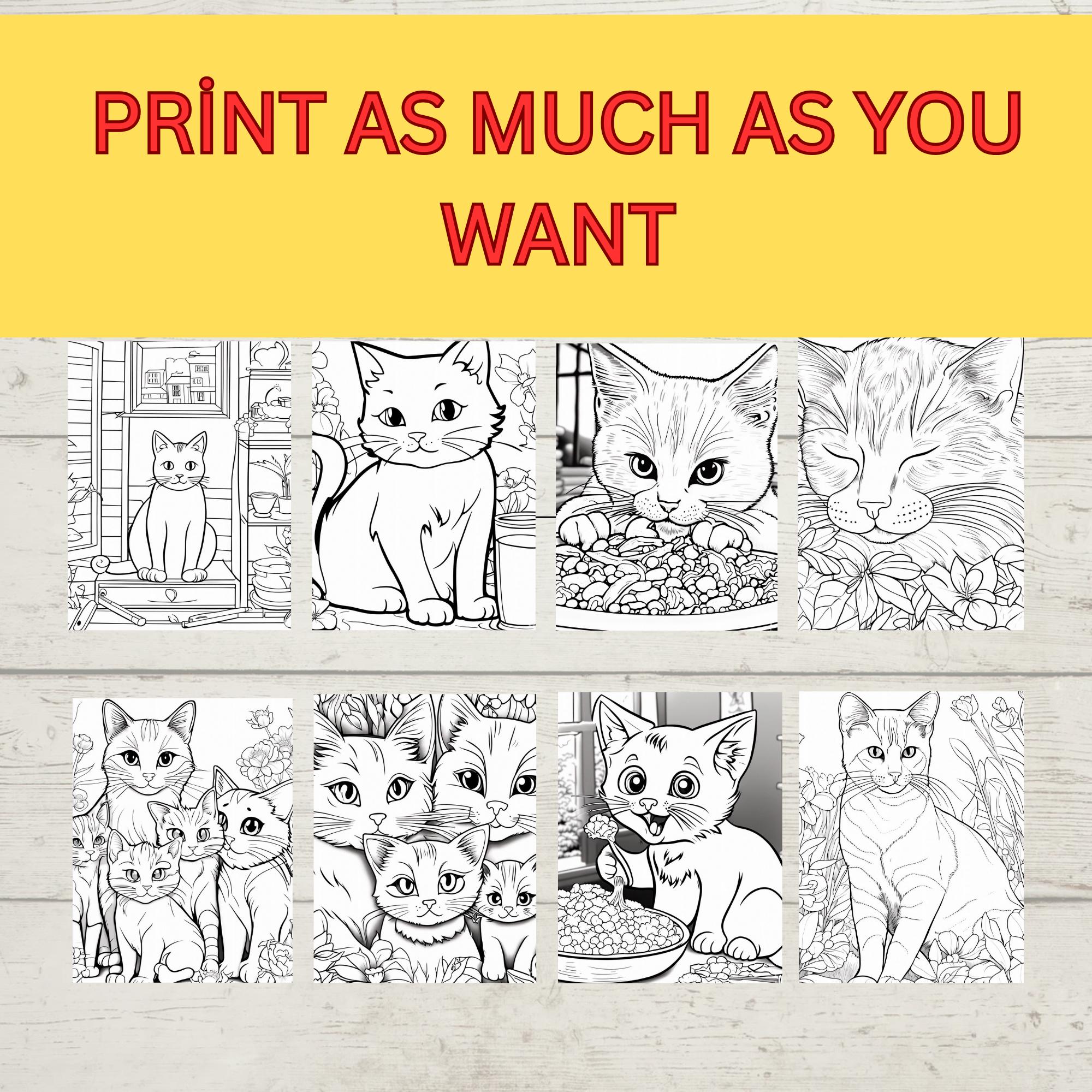 Cat Coloring Pages, Kitten Coloring Worksheets, Printable Coloring Book ...