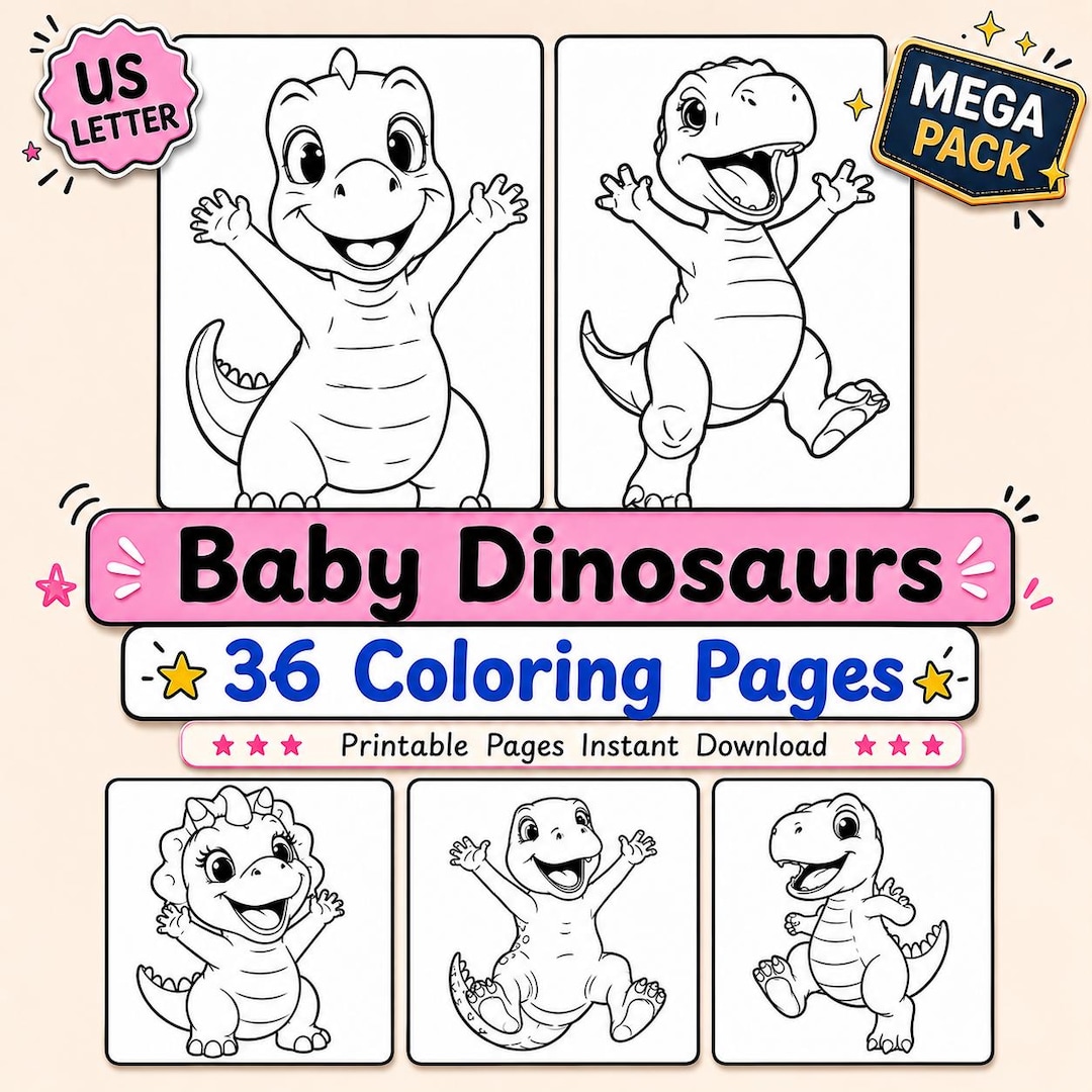 Cute Baby Dinosaurs Coloring Pages for Kids | Mega Dinosaur Activity ...