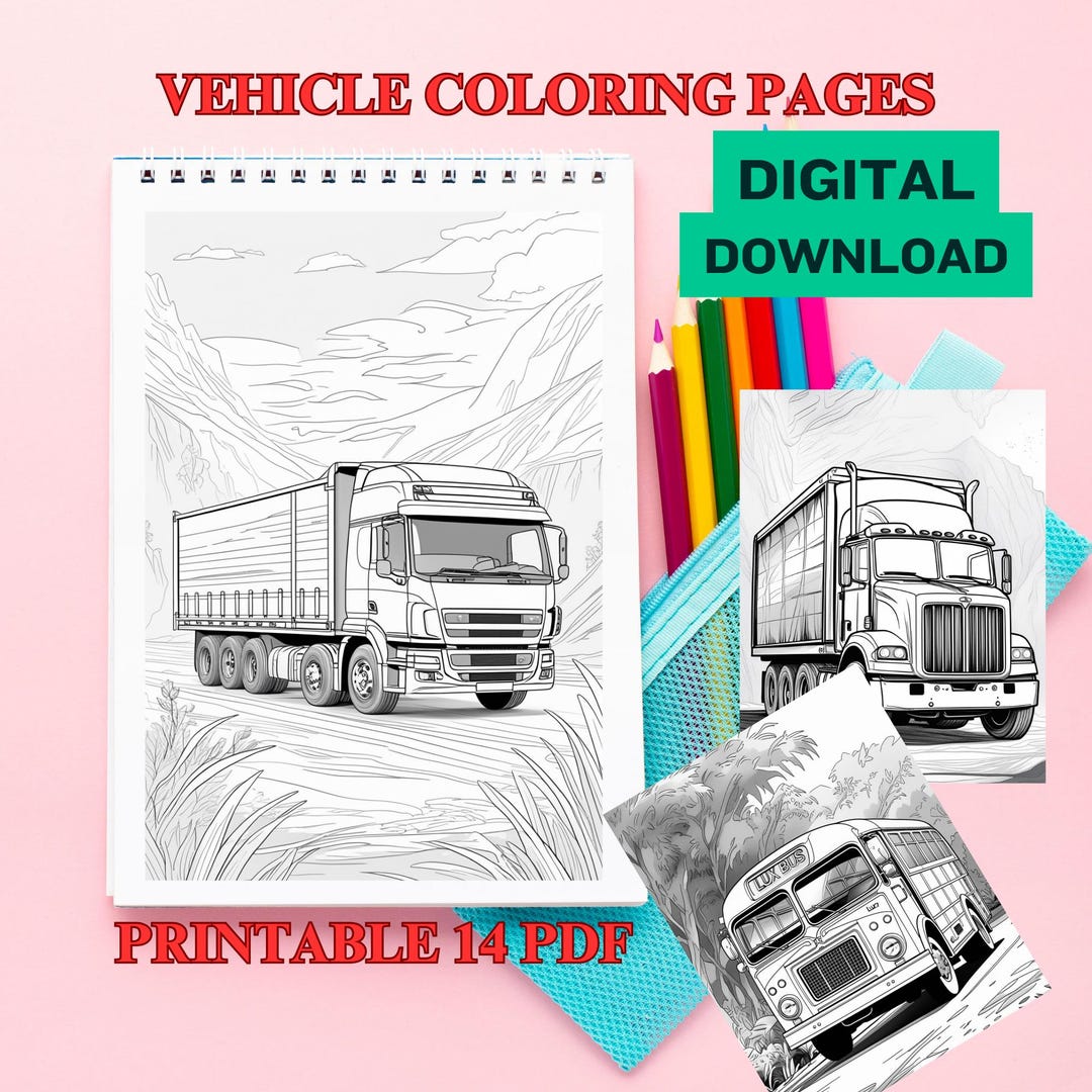 Vehicle Coloring Pages for Kids, Printable Truck Bus Coloring Book ...