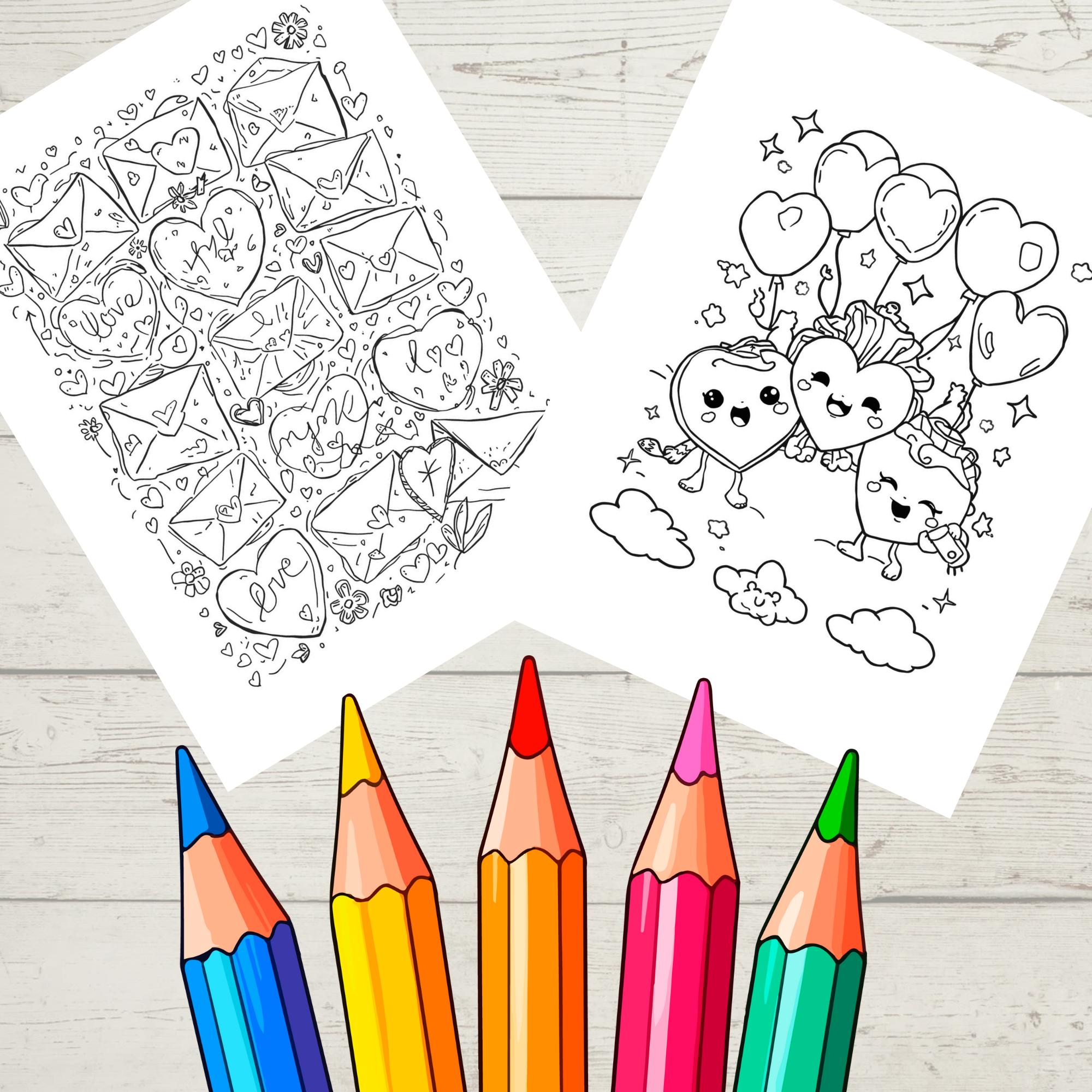 Heart Coloring Pages for Kids, Valentine's Day Printable PDF, Love ...