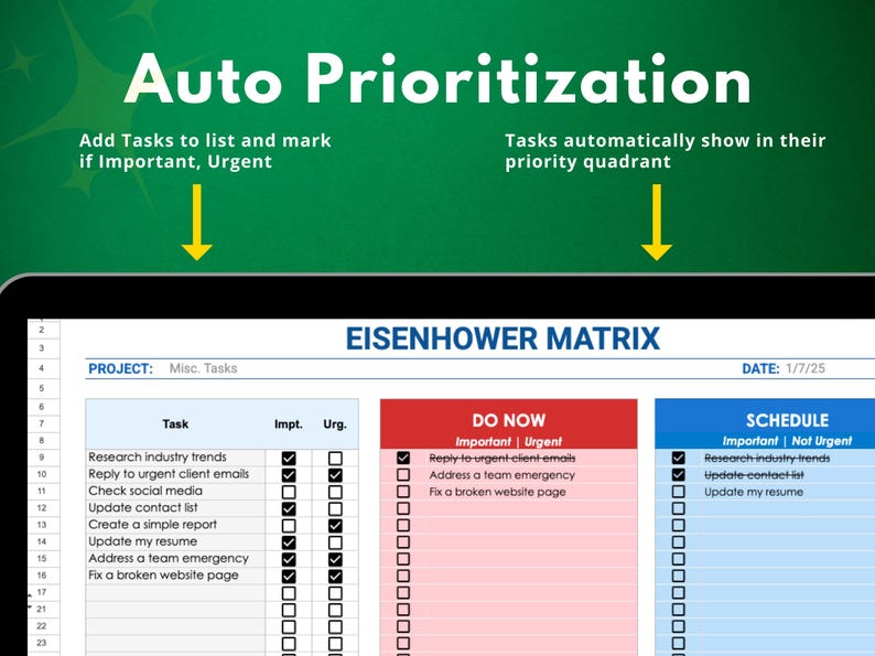 Eisenhower Matrix Template for Google Sheets, Digital Productivity Tool ...
